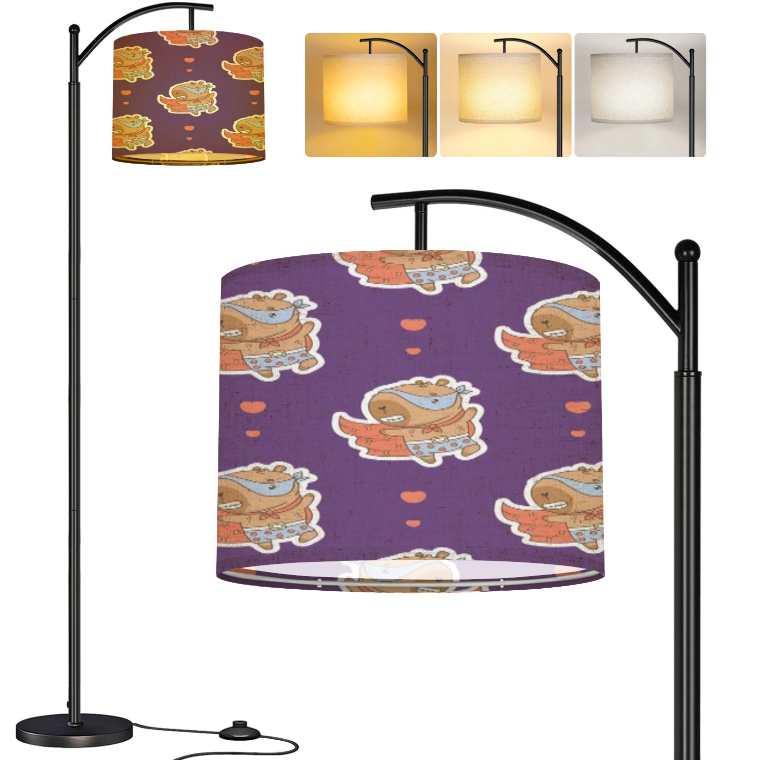 Arc Floor Lamp Cute Capybara Seamless pattern Romantic Cartoon kawaii ...