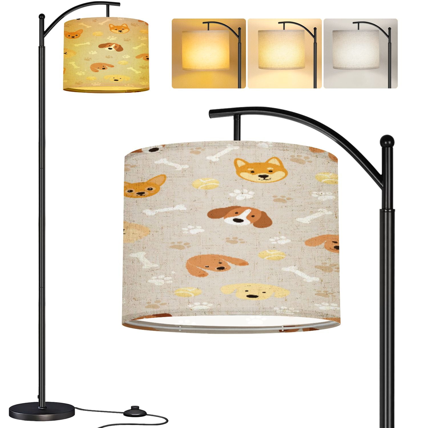 Arc Floor Lamp Cute Cartoon Dog Bones Paw Prints Soft Colors Tall ...