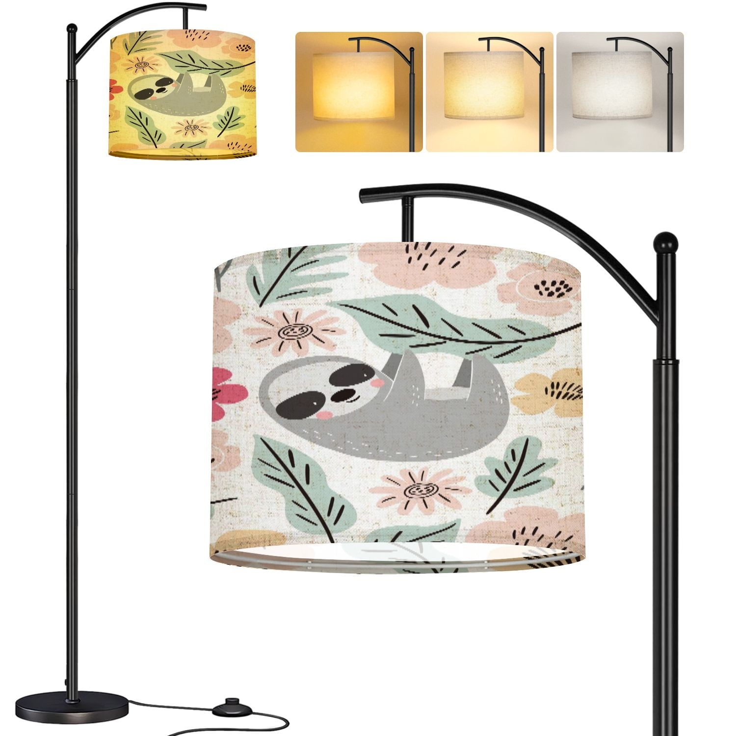 Arc Floor Lamp Cute Cartoon sloth Sloth character print Sloth leaves ...