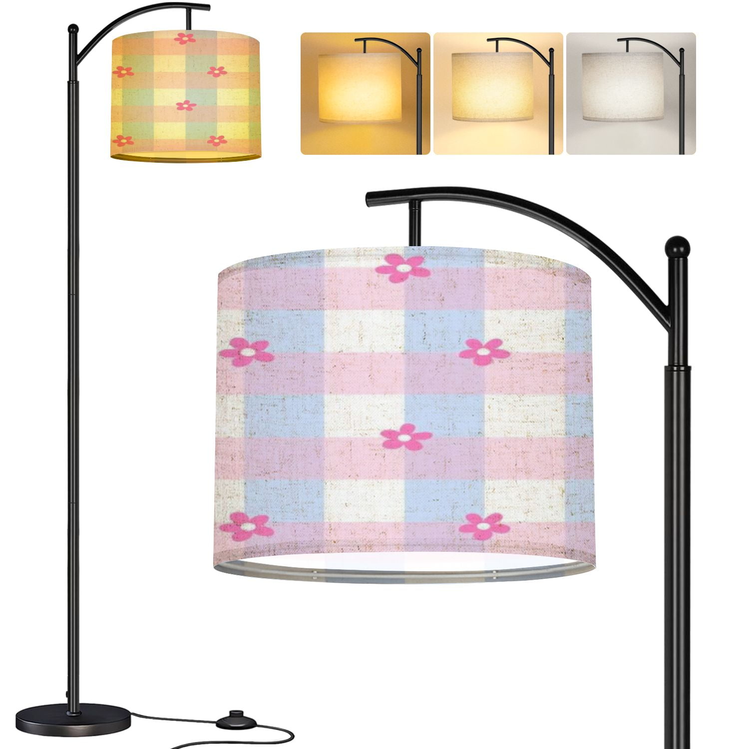 Arc Floor Lamp Cute Pastel Gingham Checkered Seamless Pink Flowers for ...