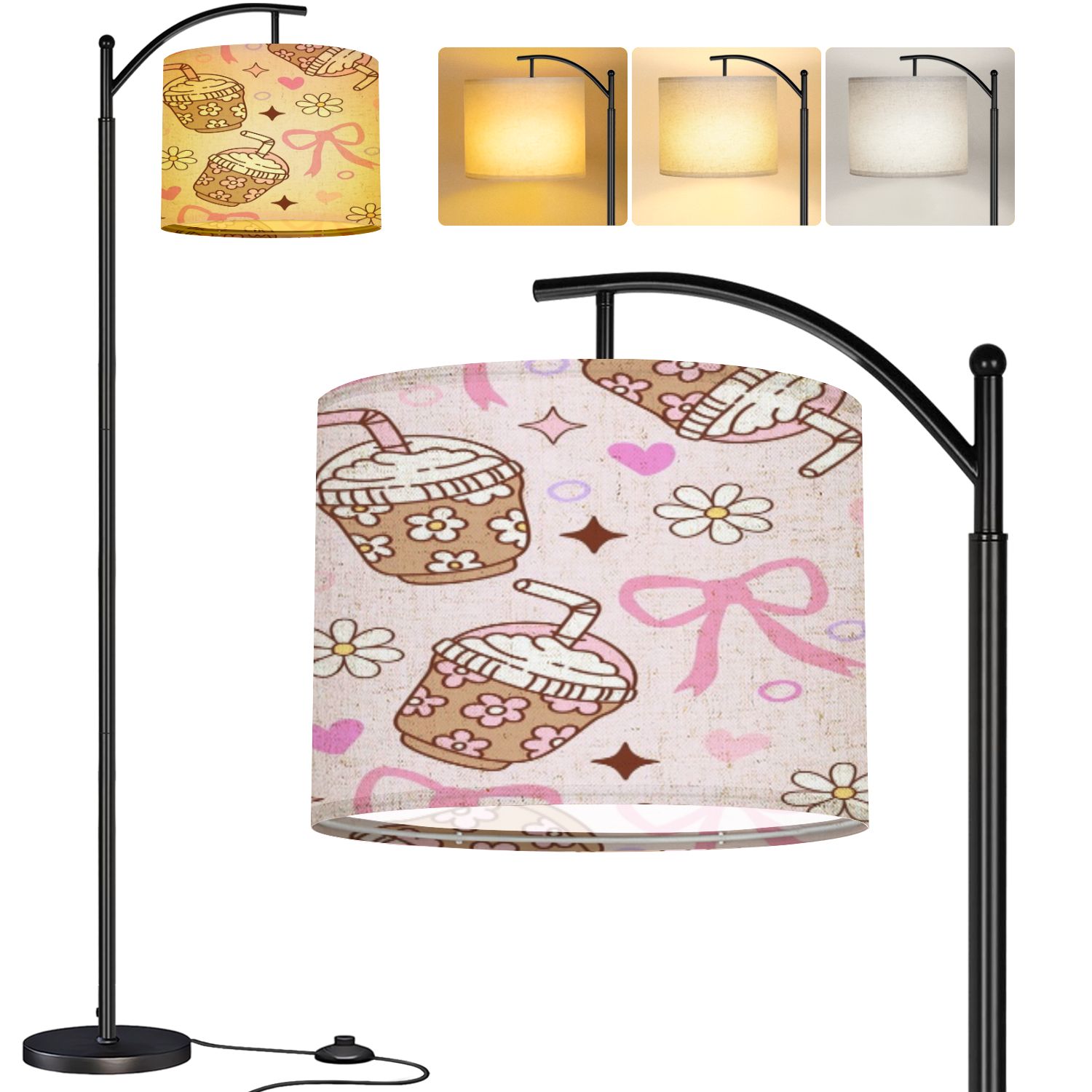 Arc Floor Lamp Cute Spring Iced Coffee Seamless Pattern Pink Tall ...