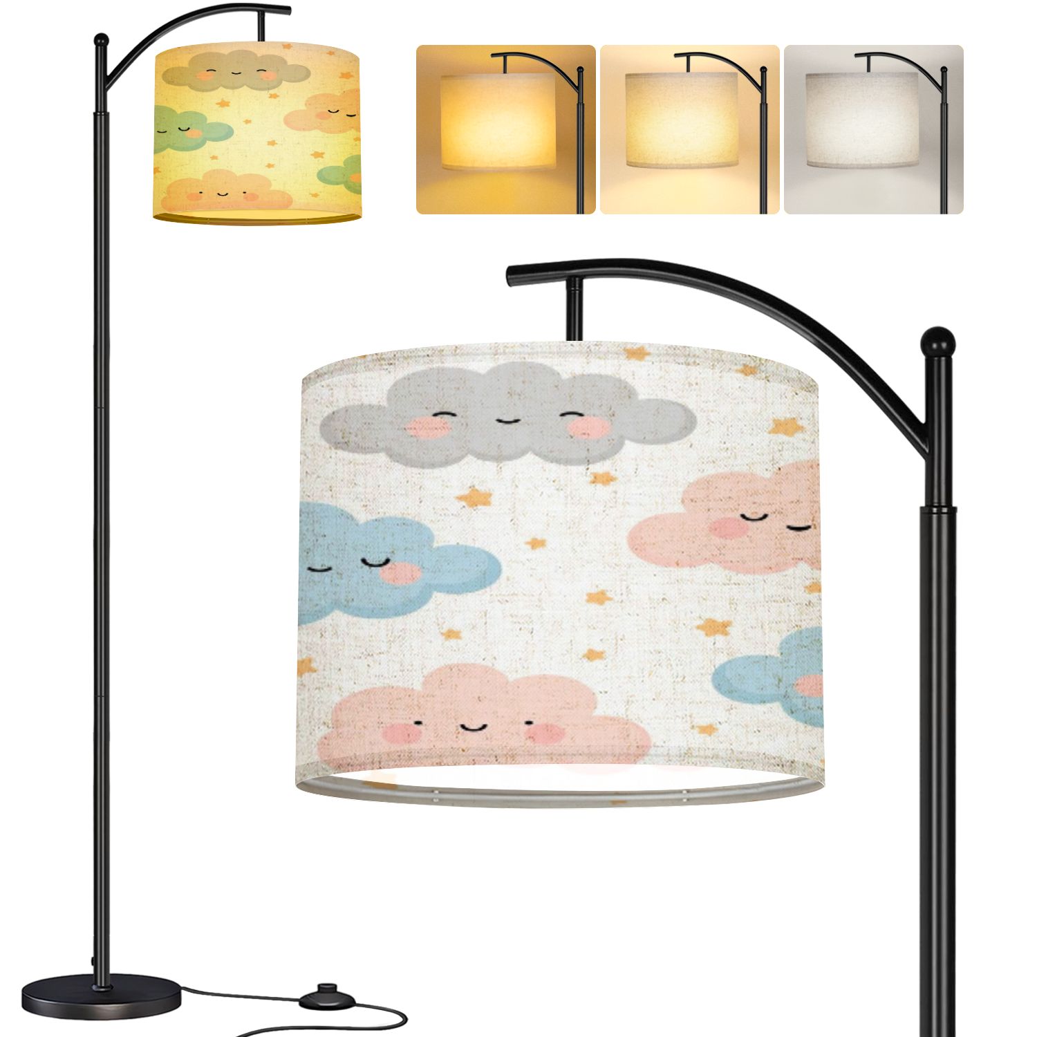 Arc Floor Lamp Cute colorful cloud smiling face seamless yellow star ...