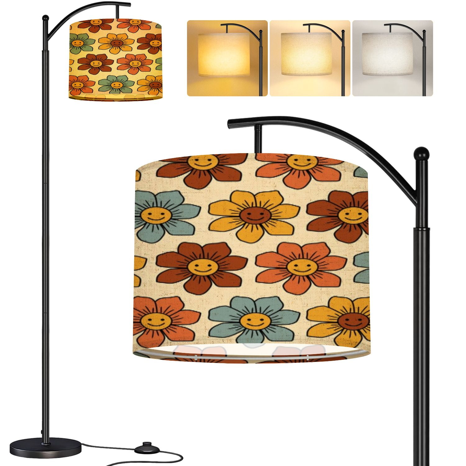 Arc Floor Lamp Cute flowers 70 s retro colors seamless pattern for ...