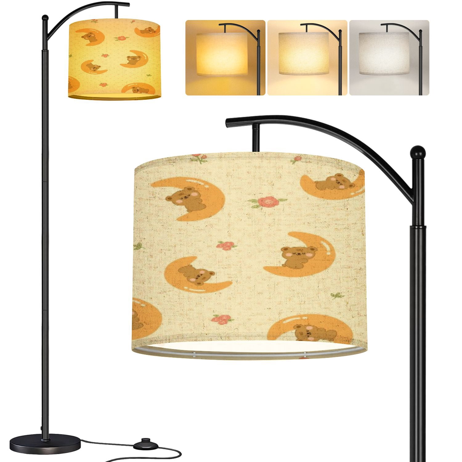 Arc Floor Lamp Cute hand drawn teddy bear moon flowers roses dotted ...