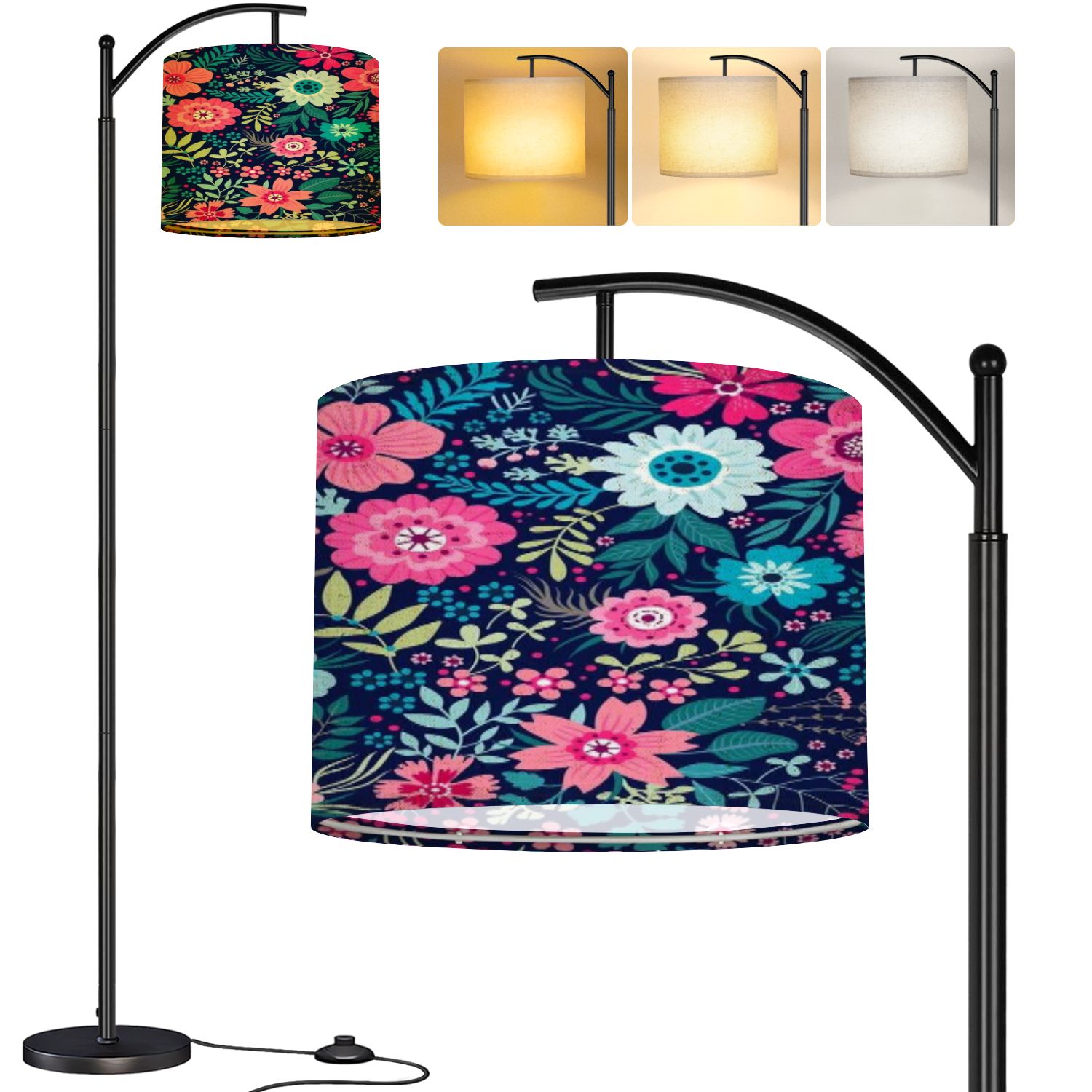 Arc Floor Lamp Cute pattern small flower Small colorful flowers White ...