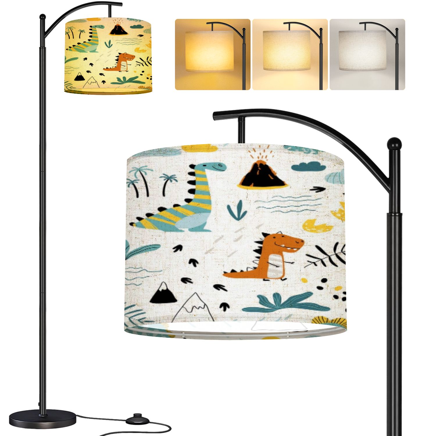 Arc Floor Lamp Cute seamless varied dinosaurs mountains volcanoes palm ...