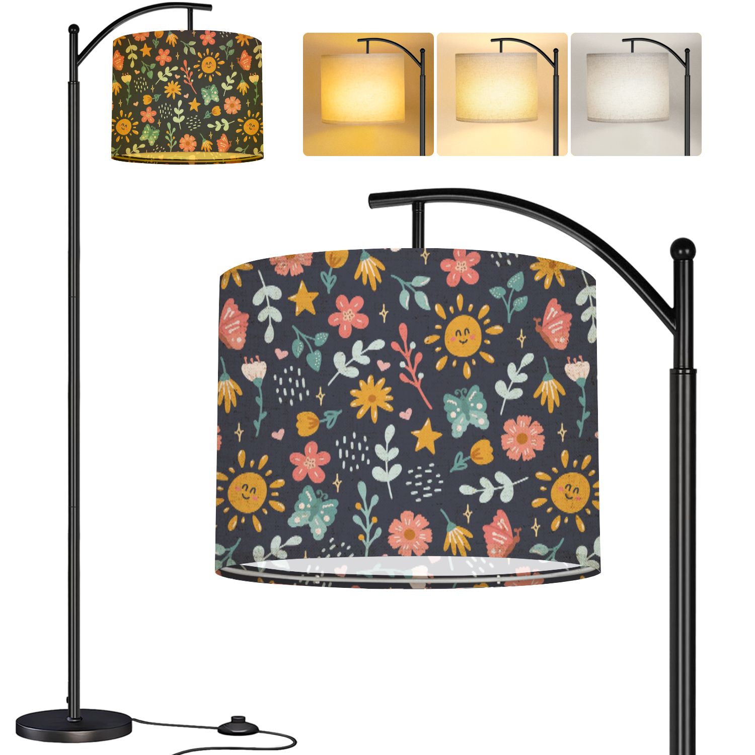 Arc Floor Lamp Cute spring seamless pattern sun butterflies flowers ...