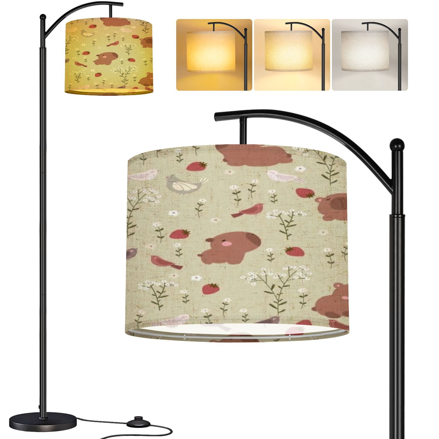 Arc Floor Lamp Cute white flowers strawberry birds capybara seamless ...