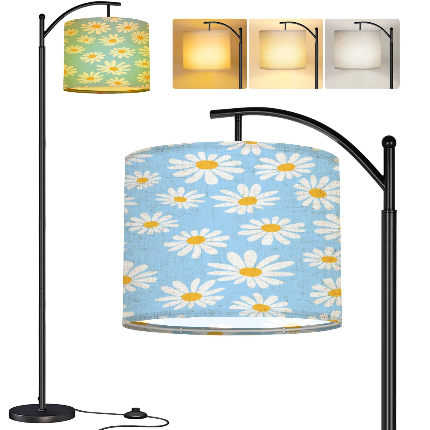 Arc Floor Lamp Daisy flower seamless blue Pretty floral pattern for ...