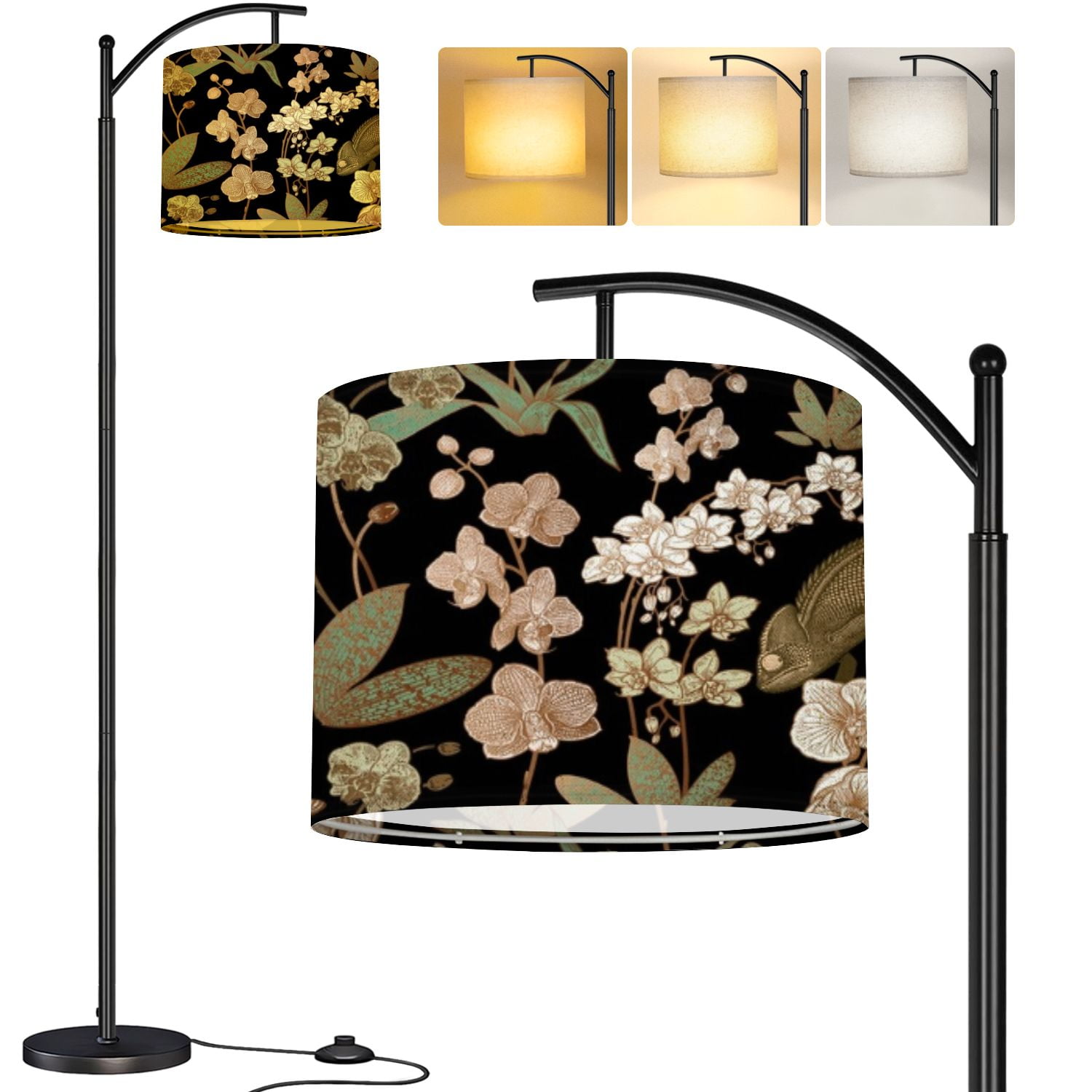 Arc Floor Lamp Dark style Seamless floral Exotic flowers chameleon ...