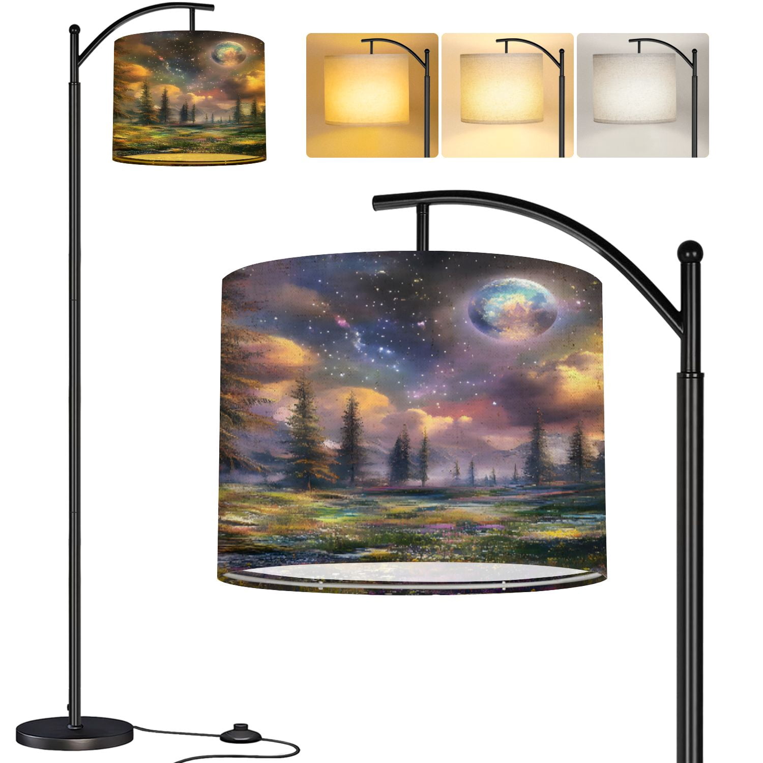 Arc Floor Lamp Decorative Full Moon Pine Trees Night Sky Clouds Starlit ...