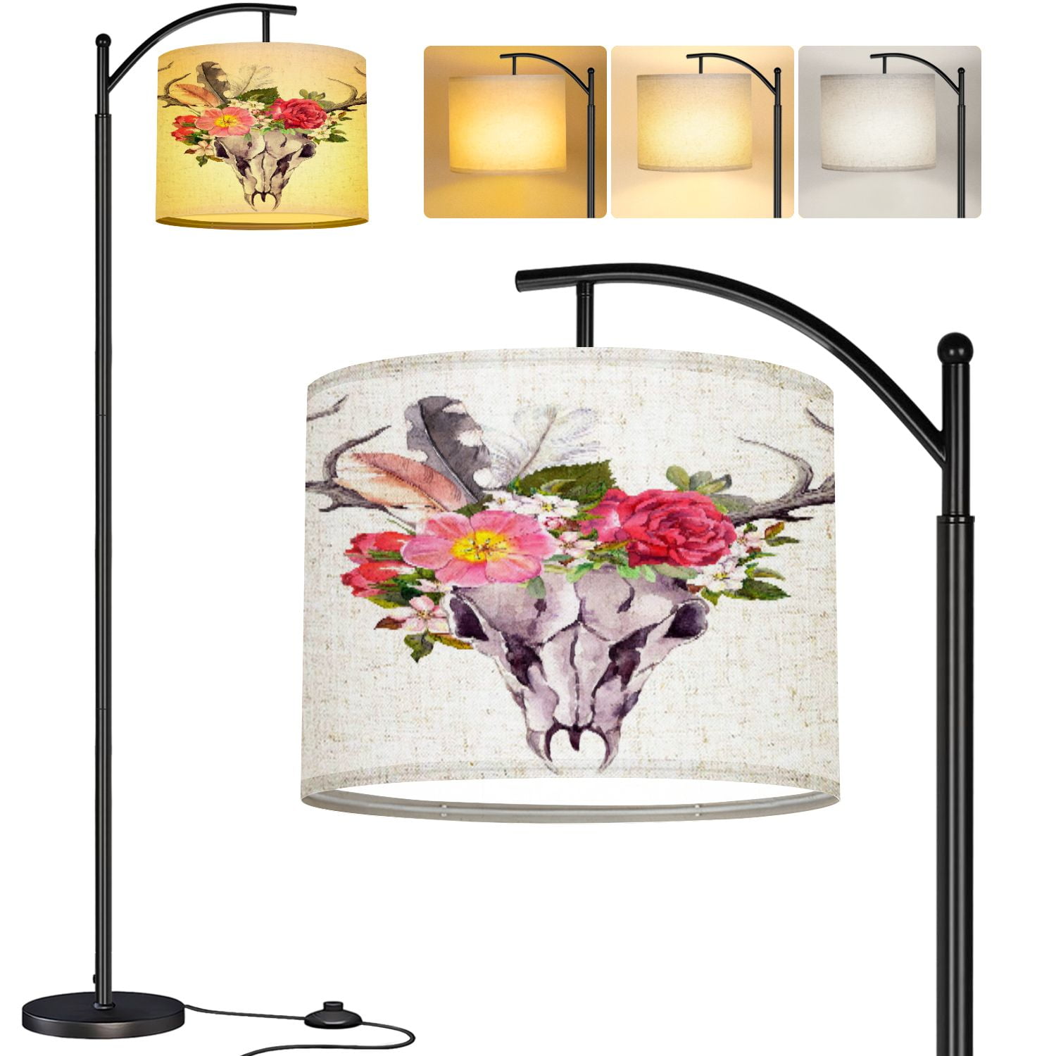 Arc Floor Lamp Deer animal skull flowers feathers Watercolor vintage ...