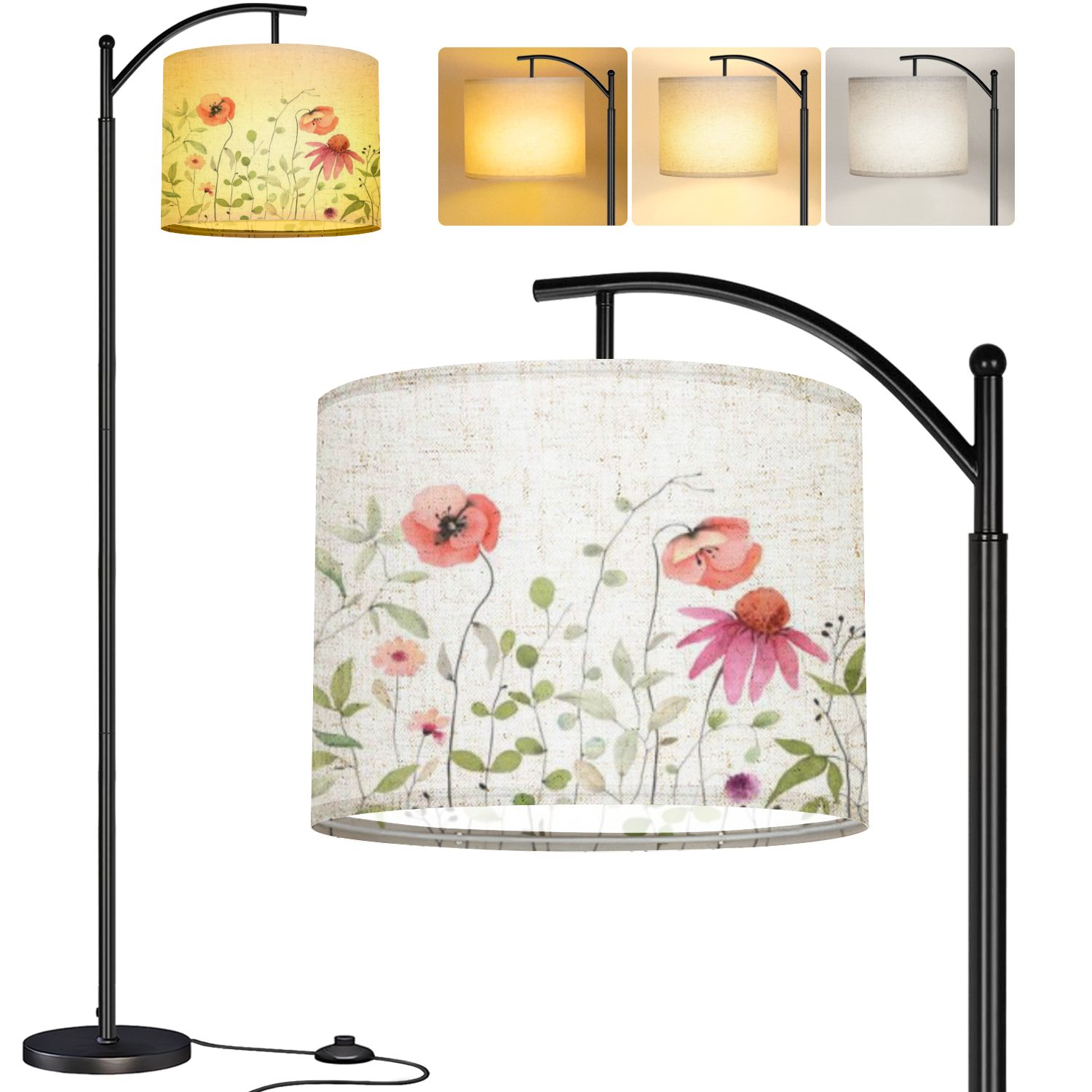 Arc Floor Lamp Delicate red wildflowers green plants floral horizontal ...