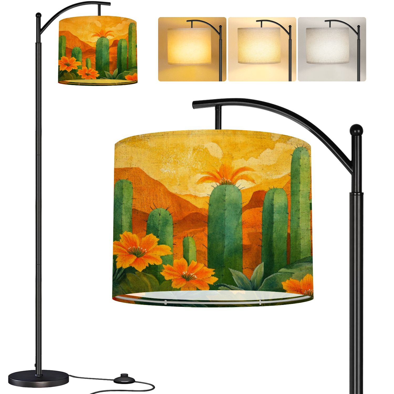 Arc Floor Lamp Desert Cactus Green Cacti Succulents Floral Boho Orange ...