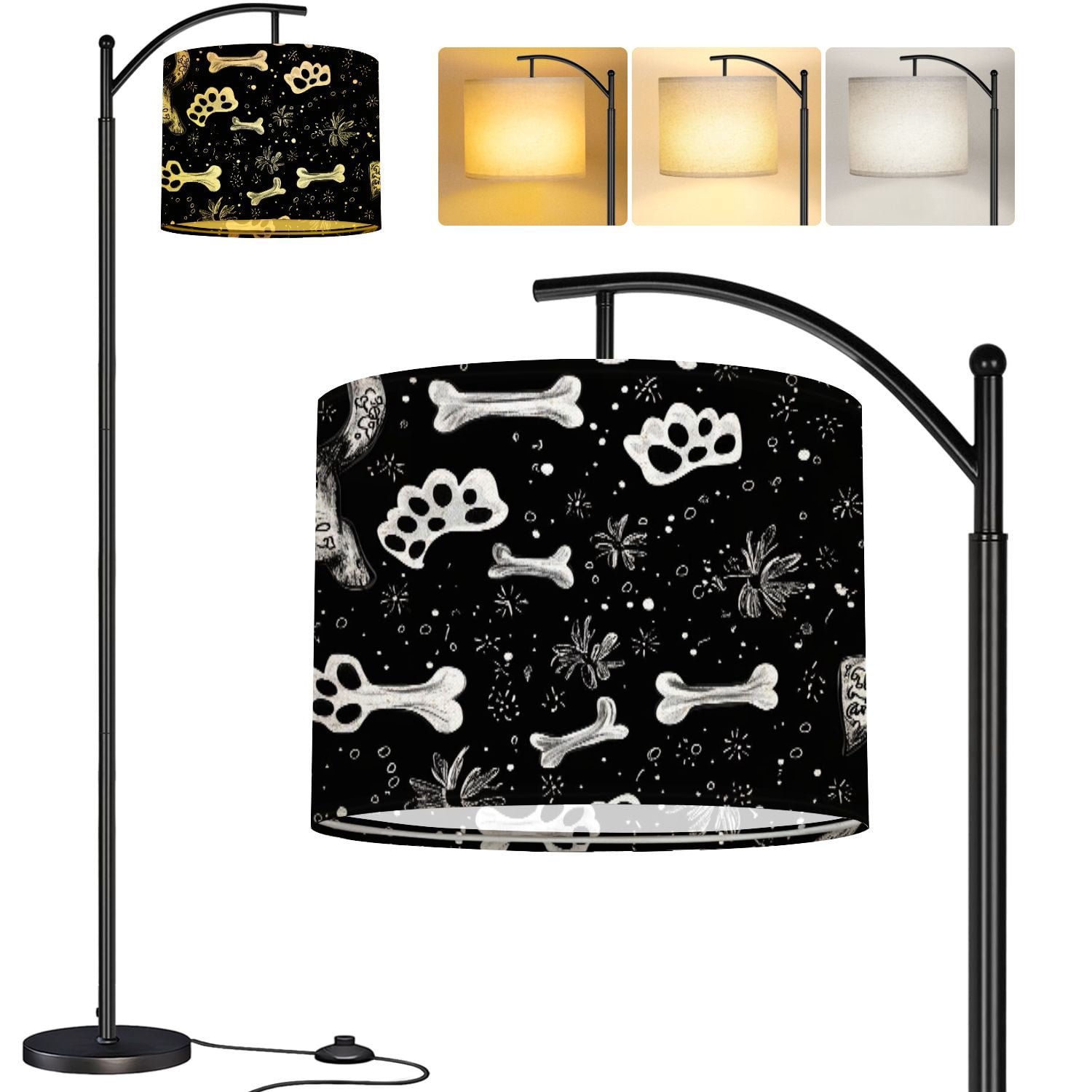 Arc Floor Lamp Dog Seamless Dog Puppy Animal Black White Figures Bones ...