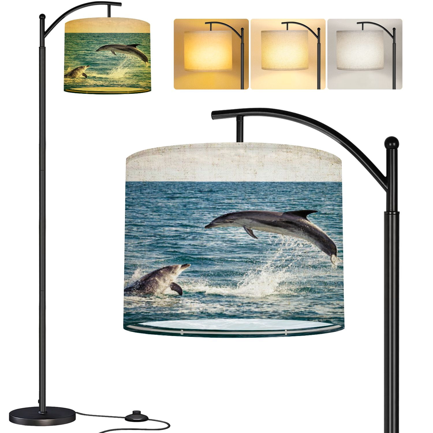 Arc Floor Lamp Dolphin Tall Modern Standing Lamp LED Adjustable Linen ...