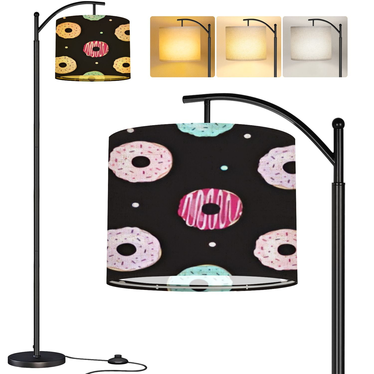Arc Floor Lamp Donut black Donut flat style Seamless pattern poster for ...