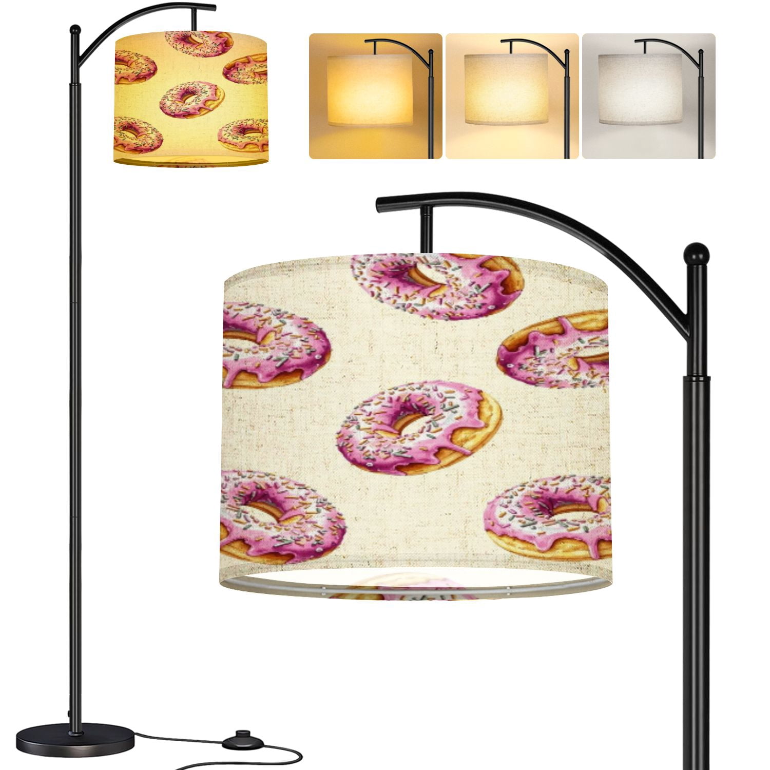Arc Floor Lamp Donut seamless pattern Watercolor pink donut different ...