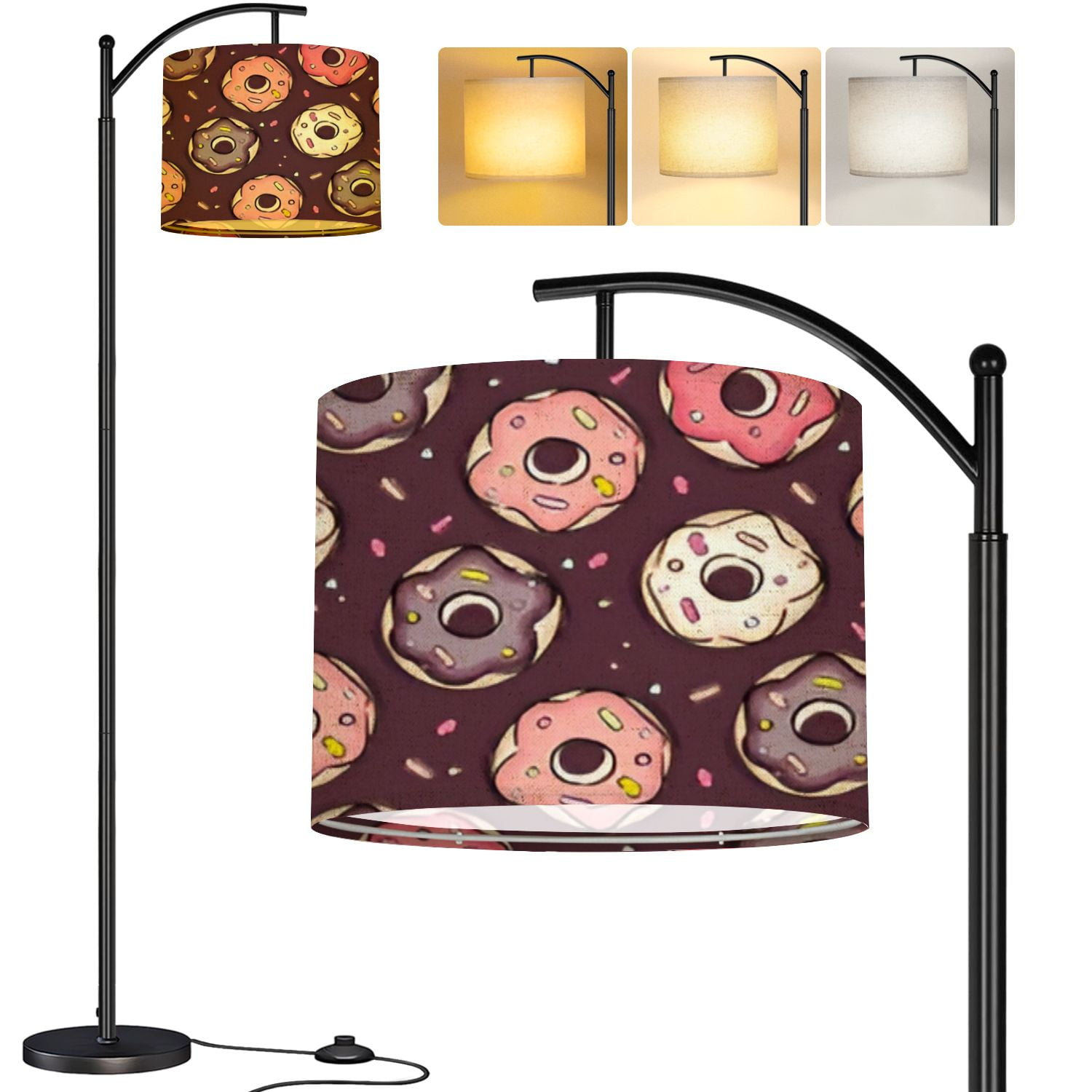 Arc Floor Lamp Donuts Seamless Pattern Pink White Chocolate Glaze Tall ...