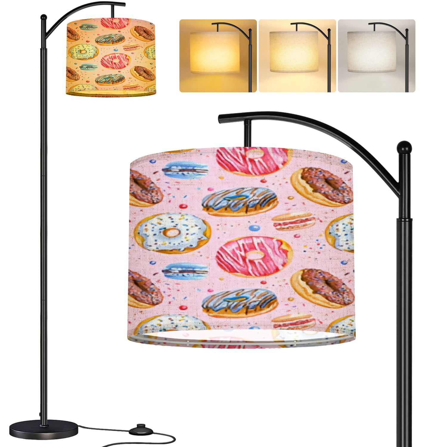 Arc Floor Lamp Donuts macaroon seamless pattern pink watercolor print ...