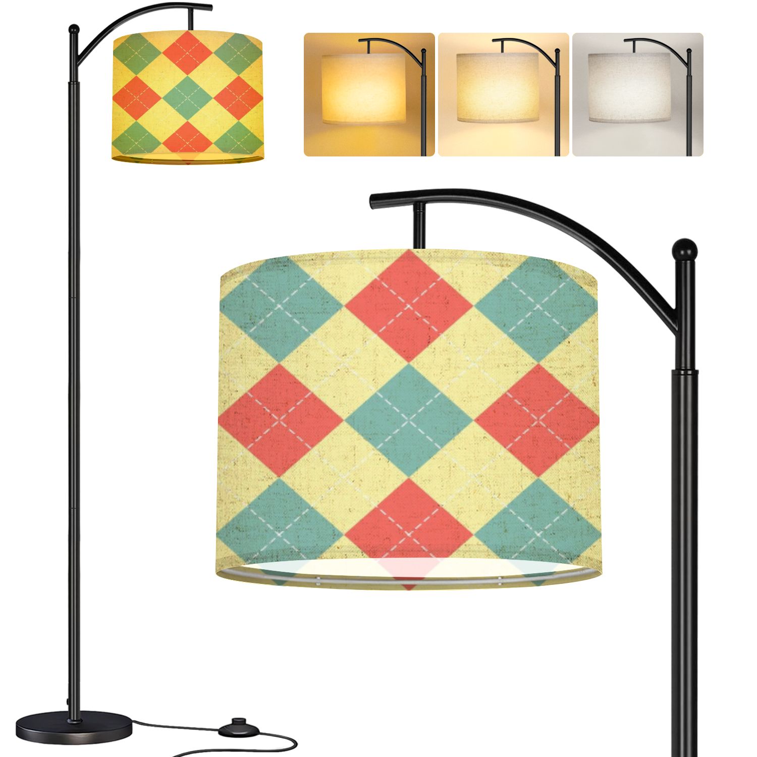 Arc Floor Lamp Easter Argyle plaid Scottish pattern red blue yellow ...
