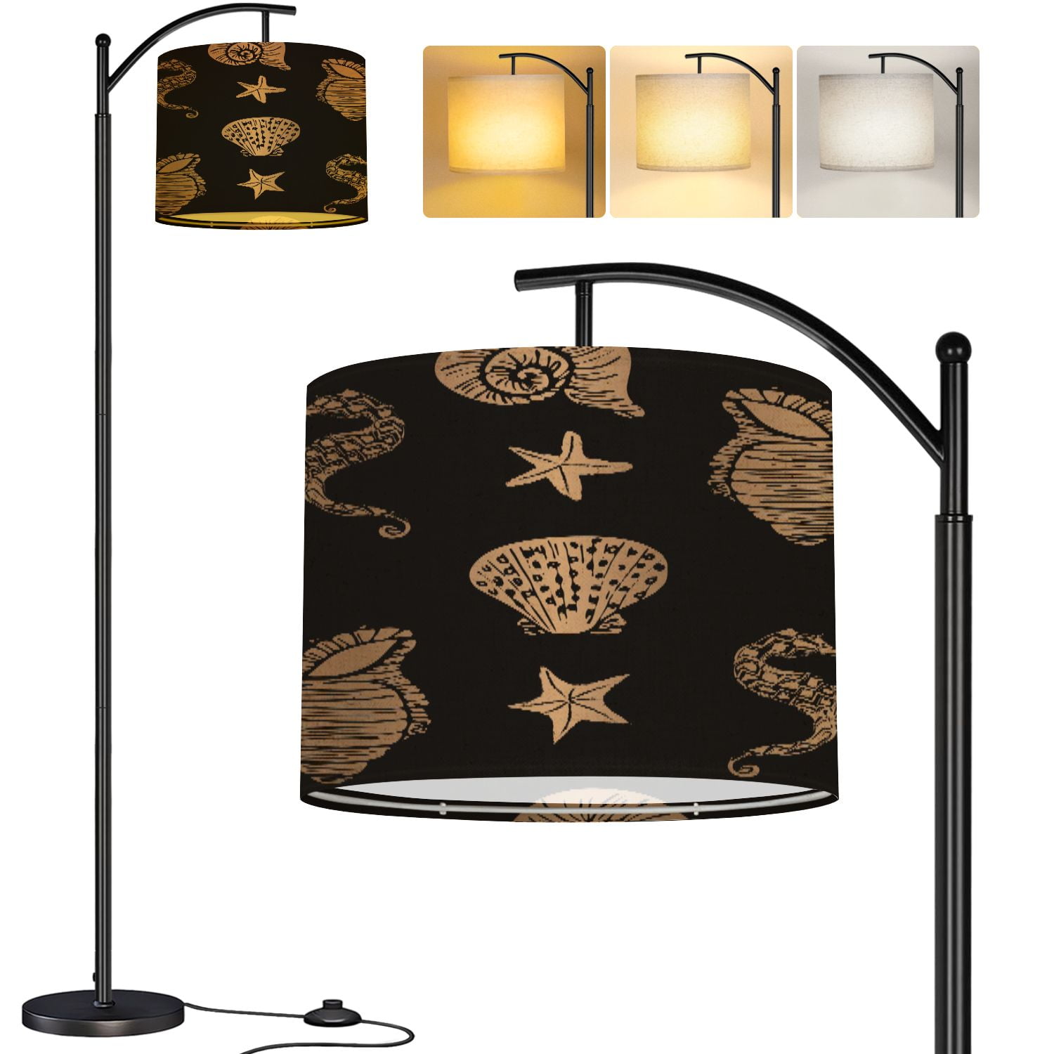 Arc Floor Lamp Elegant gold black seahorse starfish seashell seamless ...