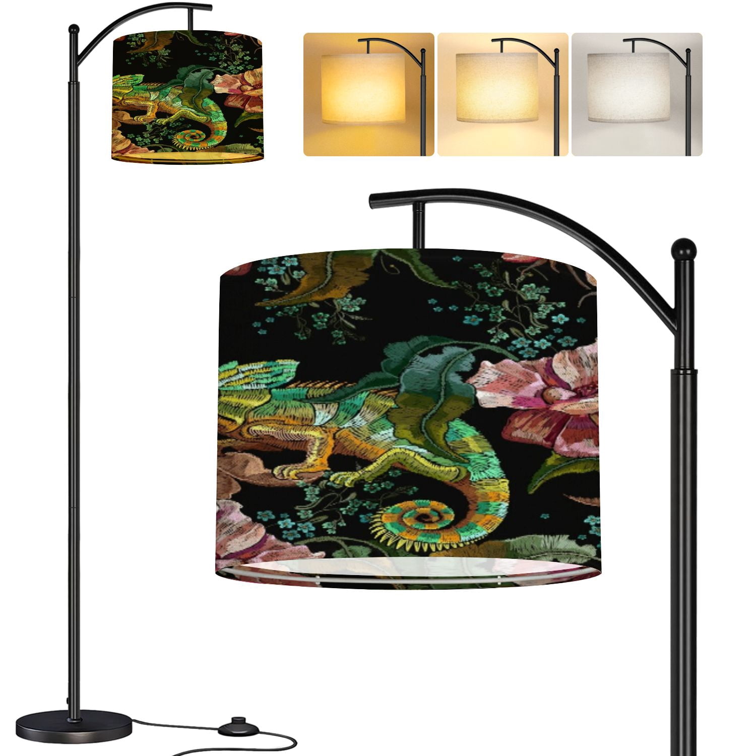 Arc Floor Lamp Embroidery chameleon lizard pink meadow herbs Summer ...