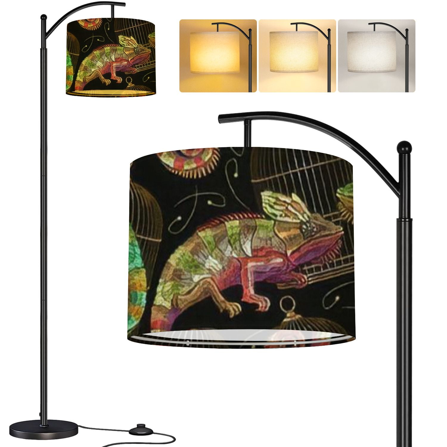 Arc Floor Lamp Embroidery color chameleons golden bird s cages seamless ...