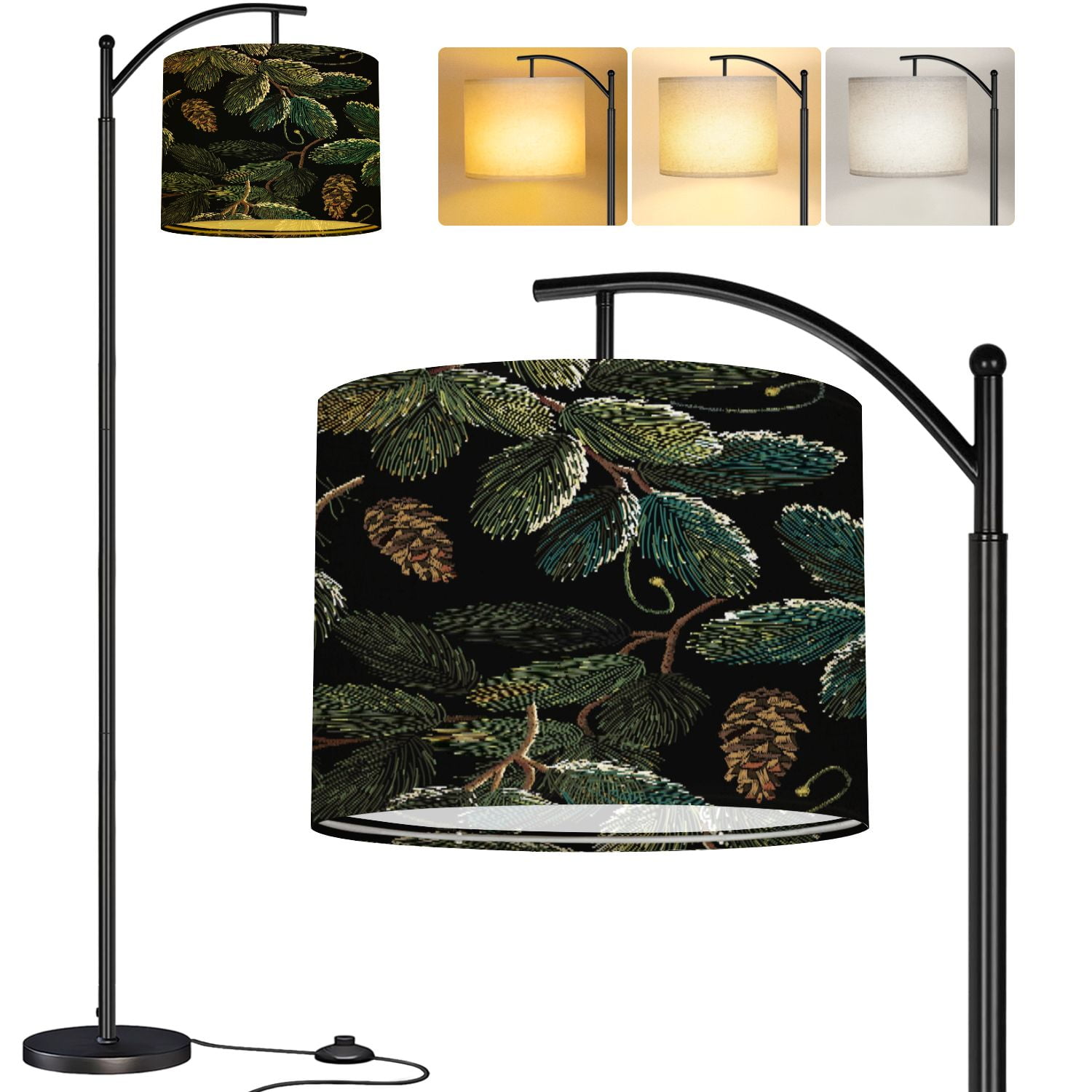 Arc Floor Lamp Embroidery fir tree branch cones Merry Christmas ...