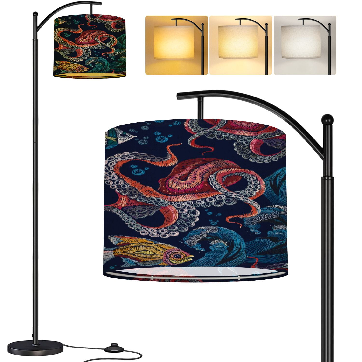 Arc Floor Lamp Embroidery octopus sea wave tropical fishes seamless ...