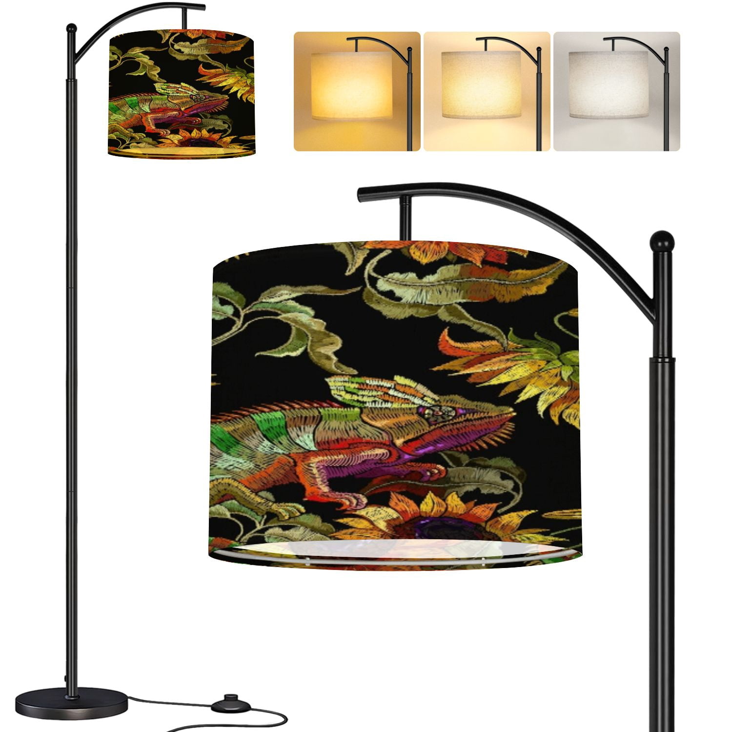 Arc Floor Lamp Embroidery sunflowers chameleon Embroidery art Fashion ...