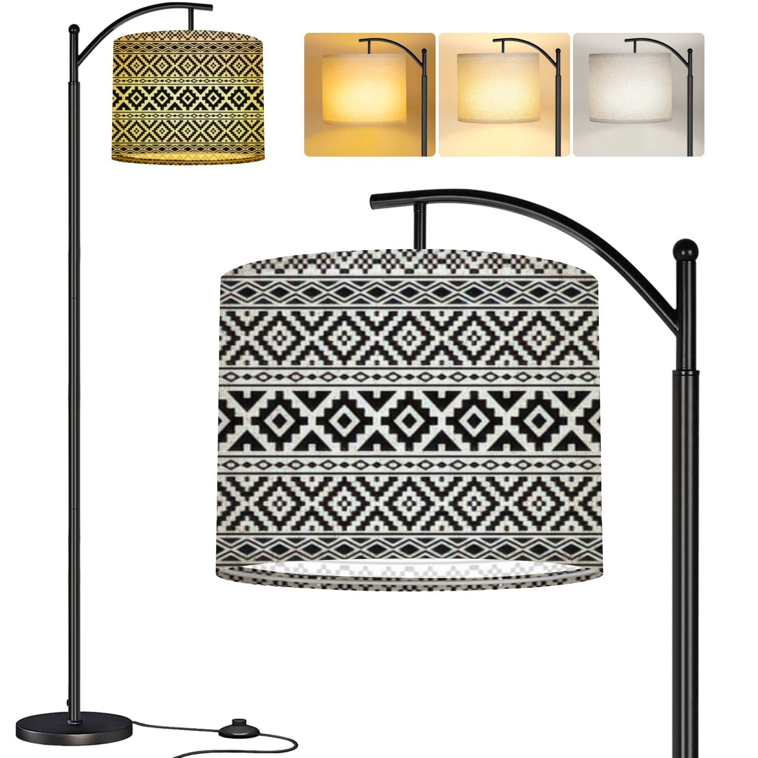 Arc Floor Lamp Ethnic Seamless Design black white color Ikat geometric ...
