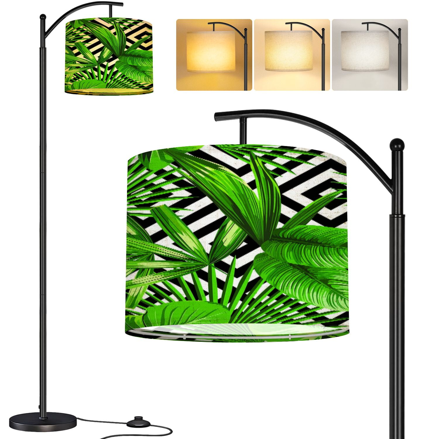 Arc Floor Lamp Exotic tropical palm leaves Tall Modern Standing Lamp ...