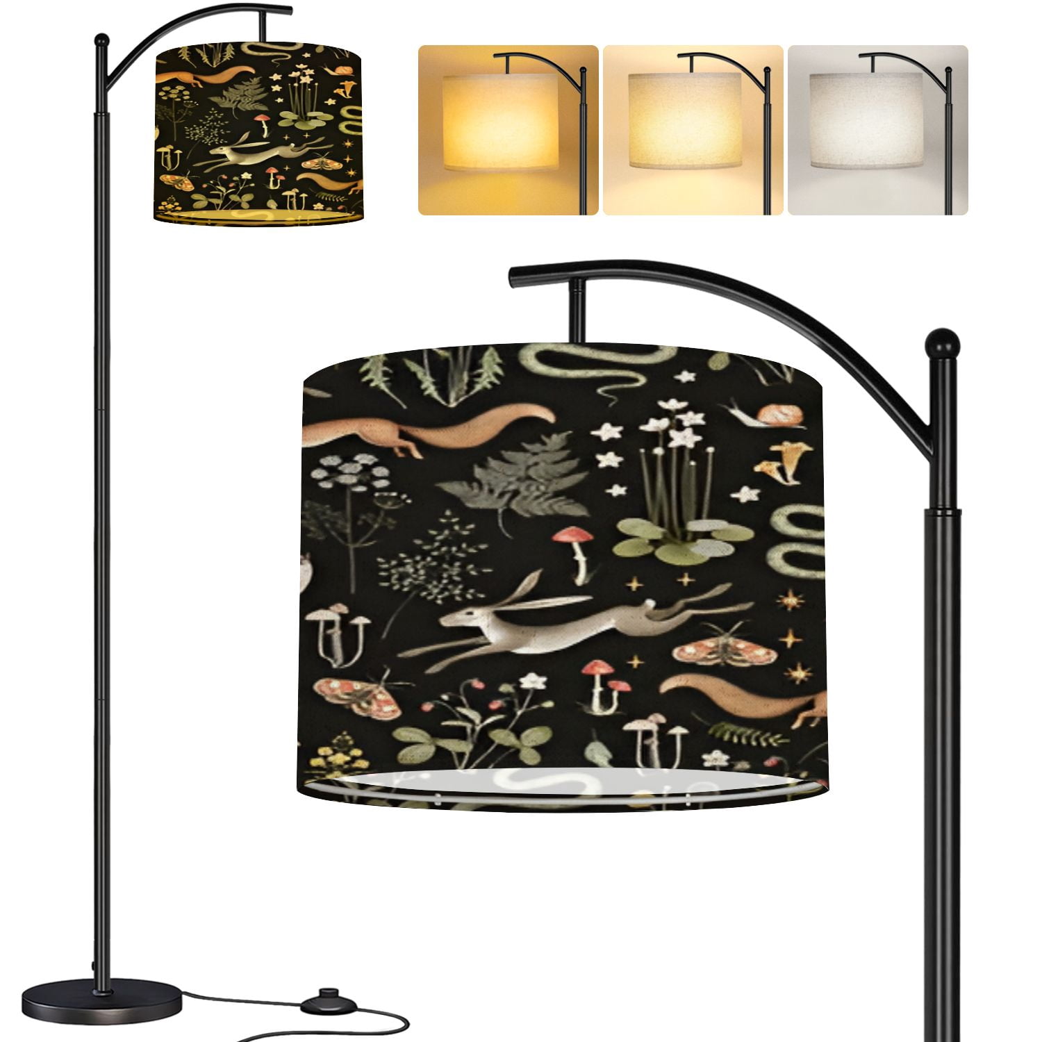 Arc Floor Lamp Fairy forest seamless pattern Moon stars hare squirrel ...