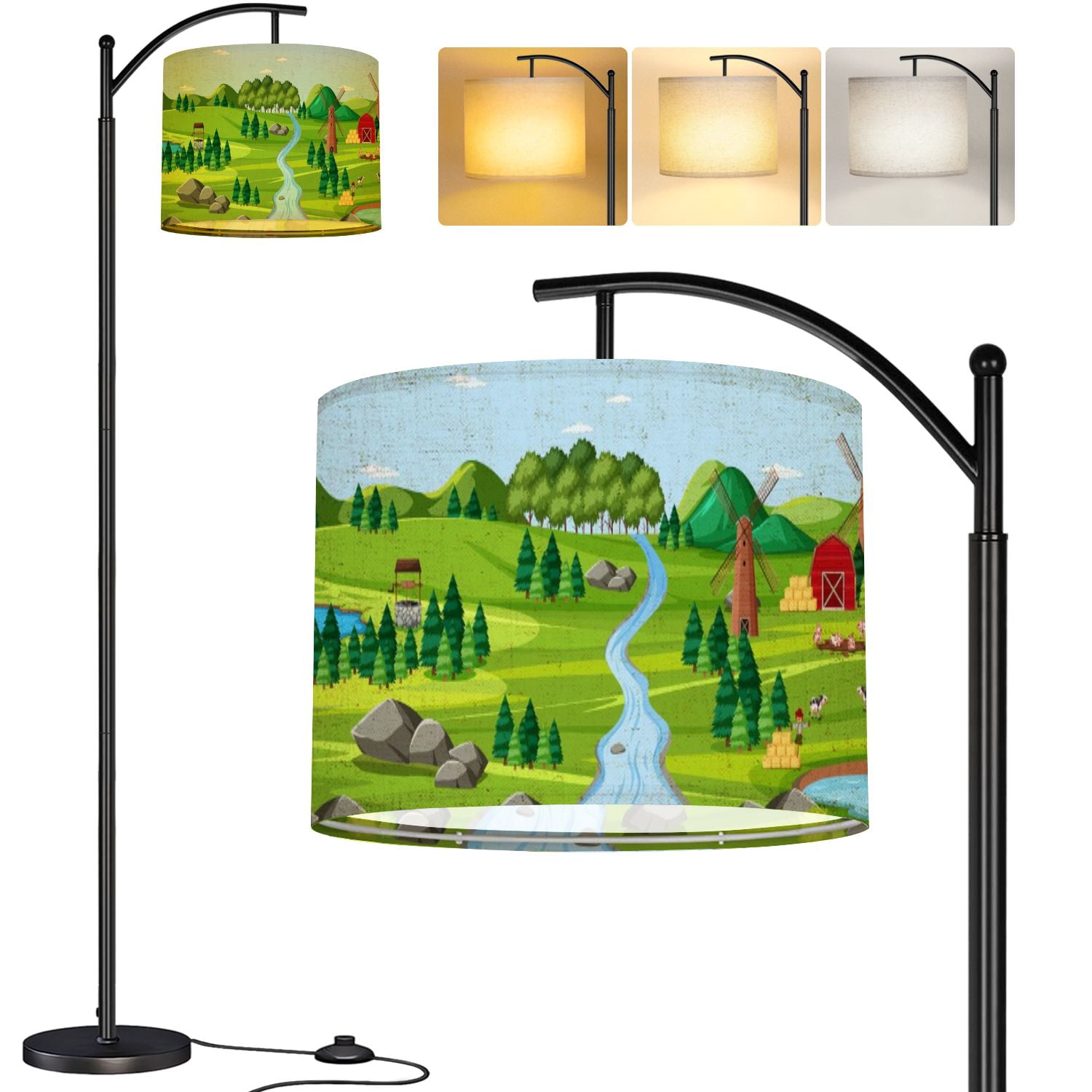 Arc Floor Lamp Farm nature barns landscape scene Tall Modern Standing ...
