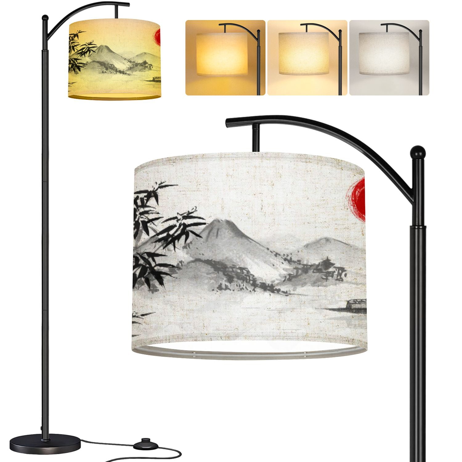 Arc Floor Lamp Fishing boat red sun island mountains Traditional ...