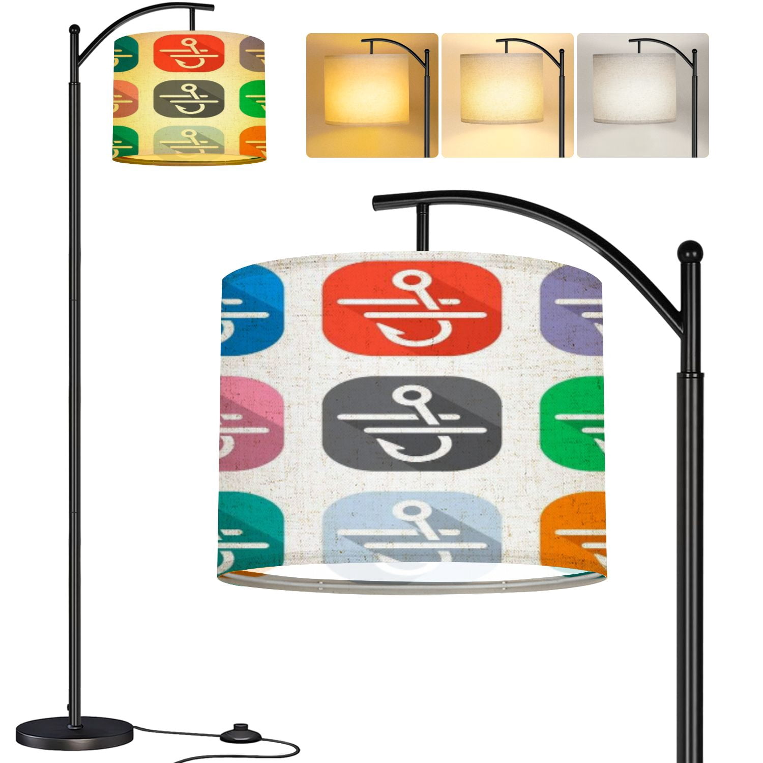 Arc Floor Lamp Fishing hook water Simple Set white icons colored ...