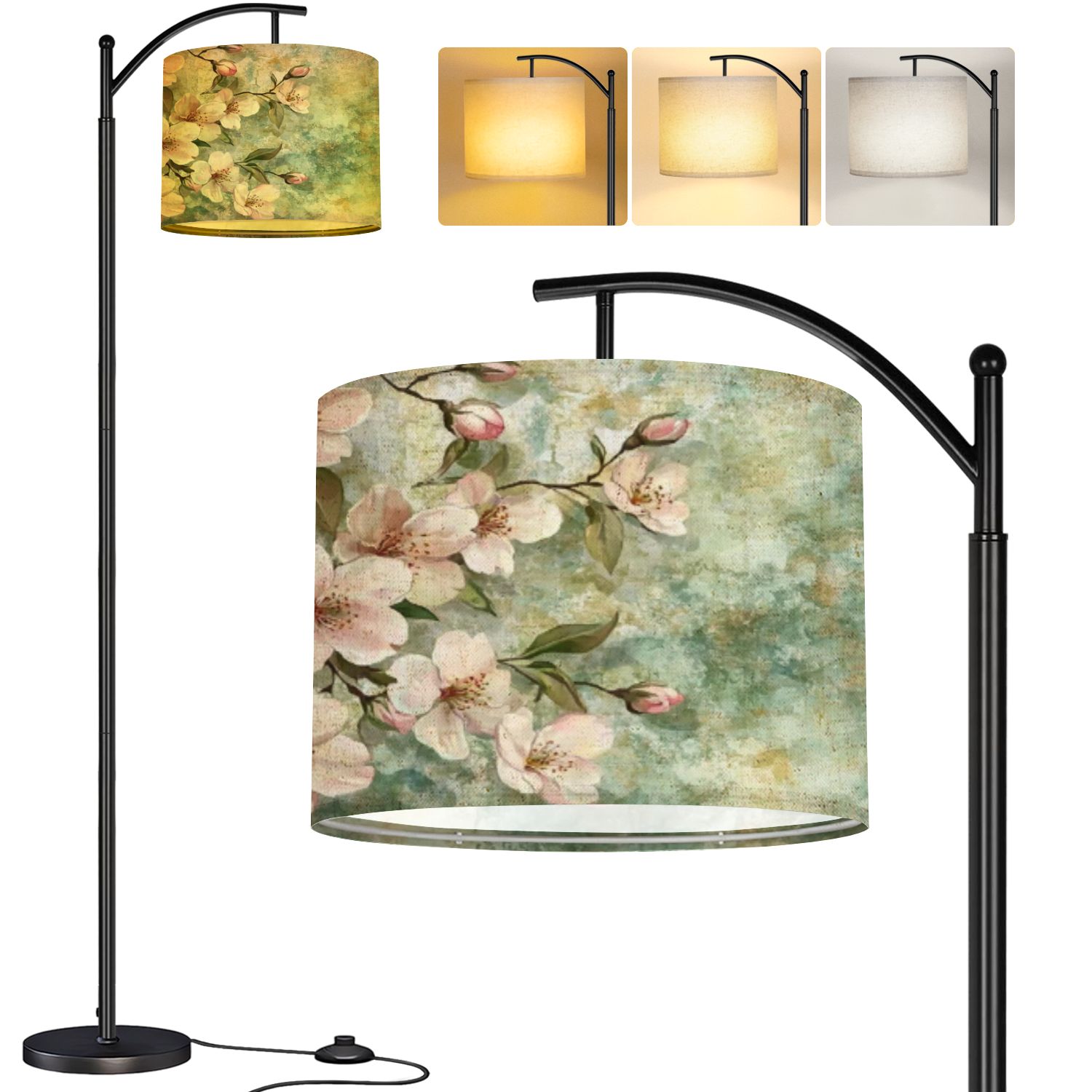 Arc Floor Lamp Floral Flower Tree Modern Sage Green Decorative Floral ...