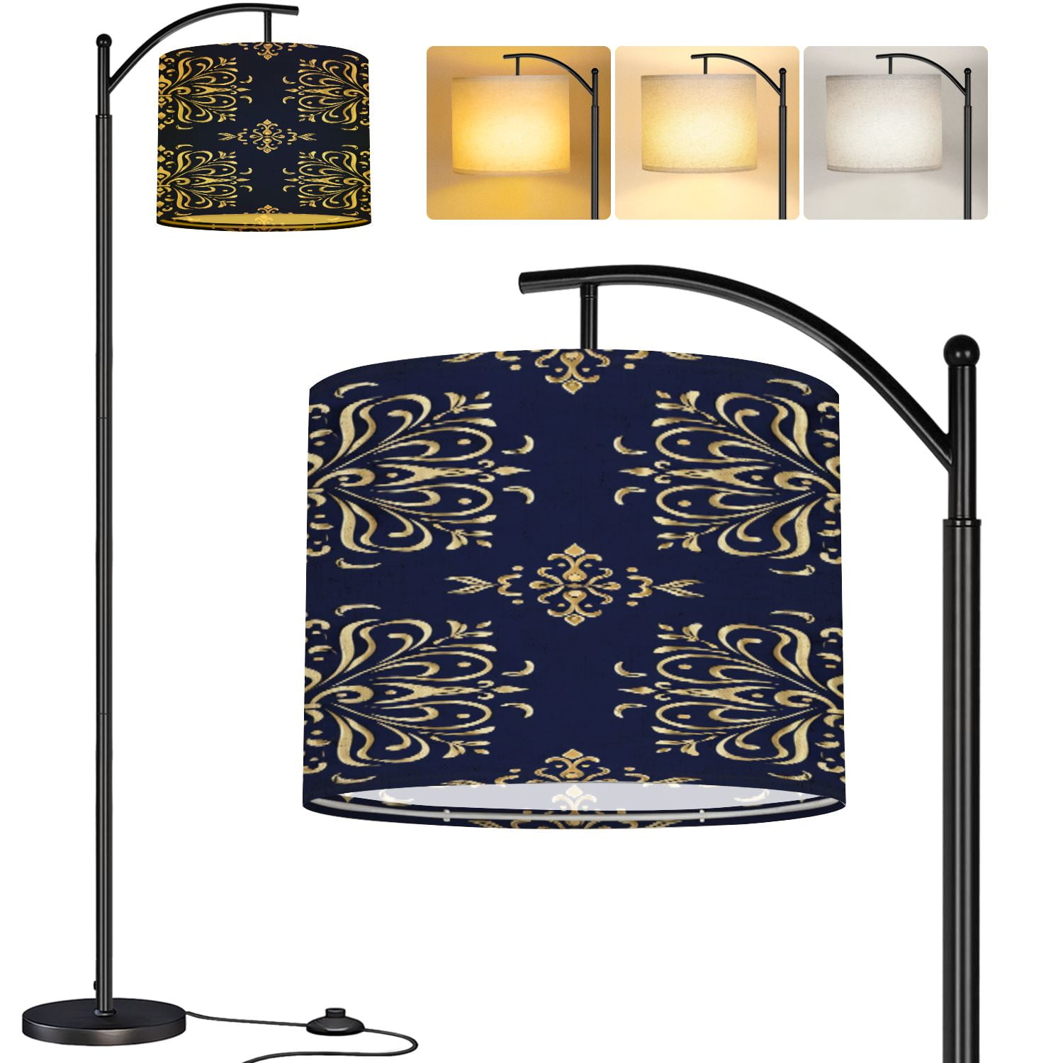 Arc Floor Lamp Floral Golden dark blue Tall Modern Standing Lamp LED ...