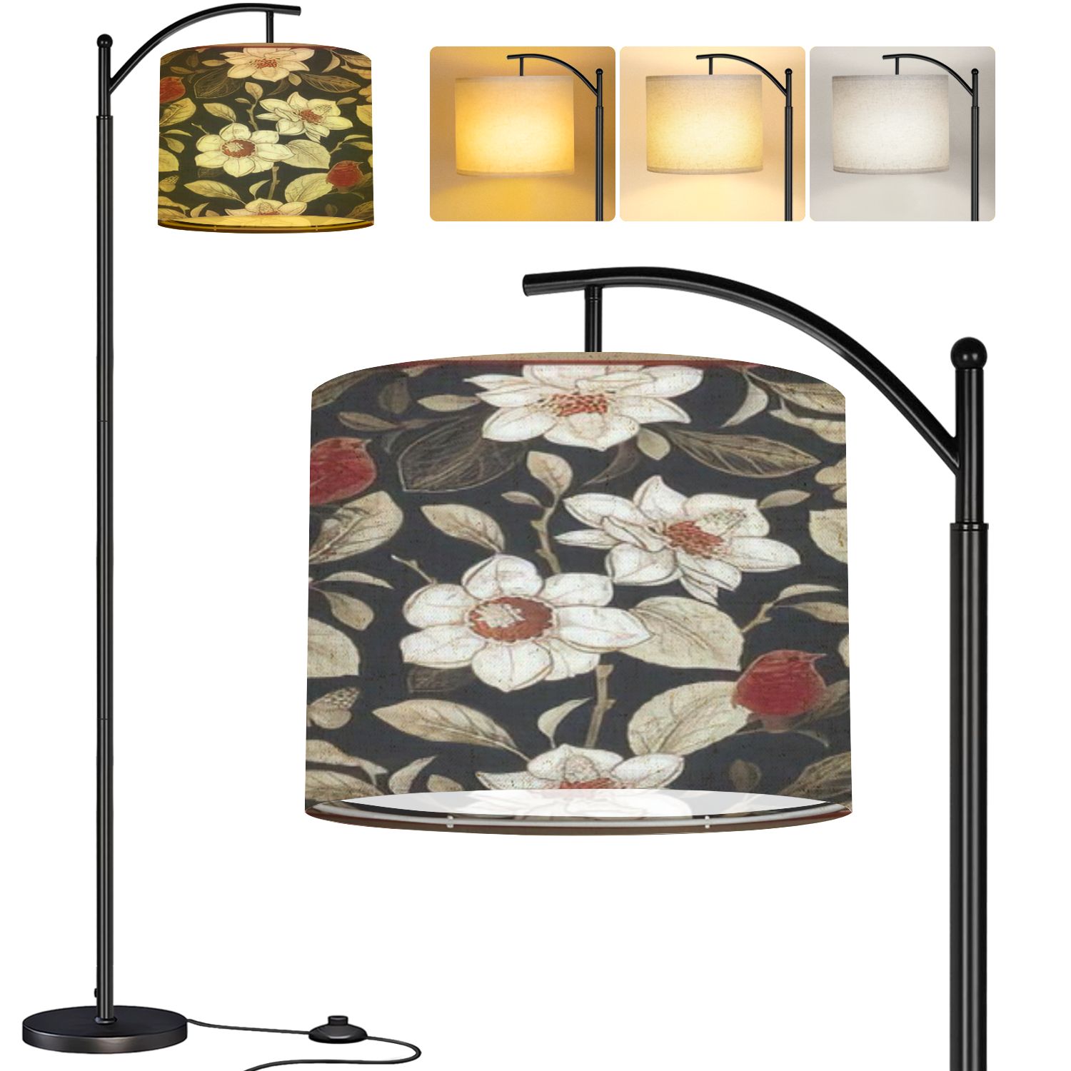 Arc Floor Lamp Floral Magnolia tree branches flowers cute birds ...