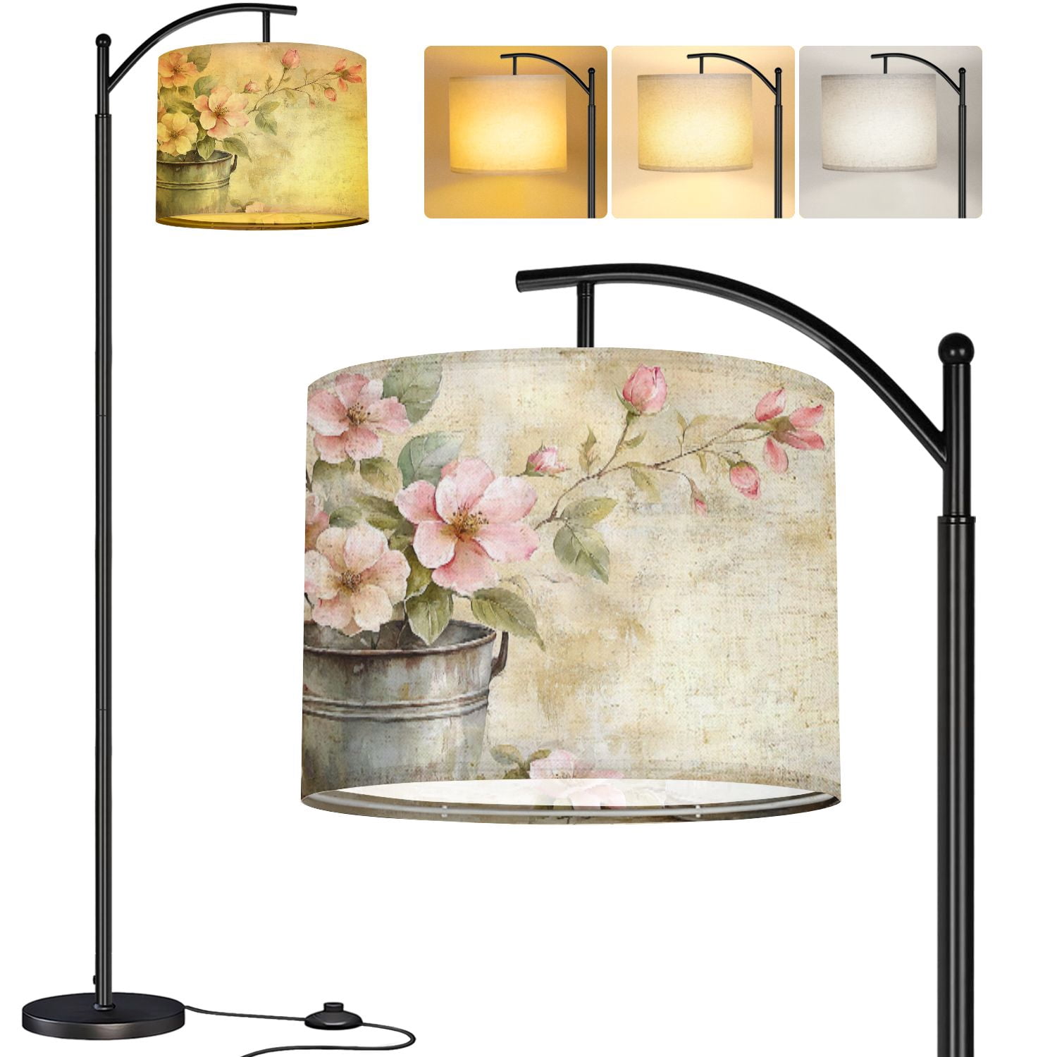 Arc Floor Lamp Floral Rustic Pink Rose Vintage Blossom Flower ...