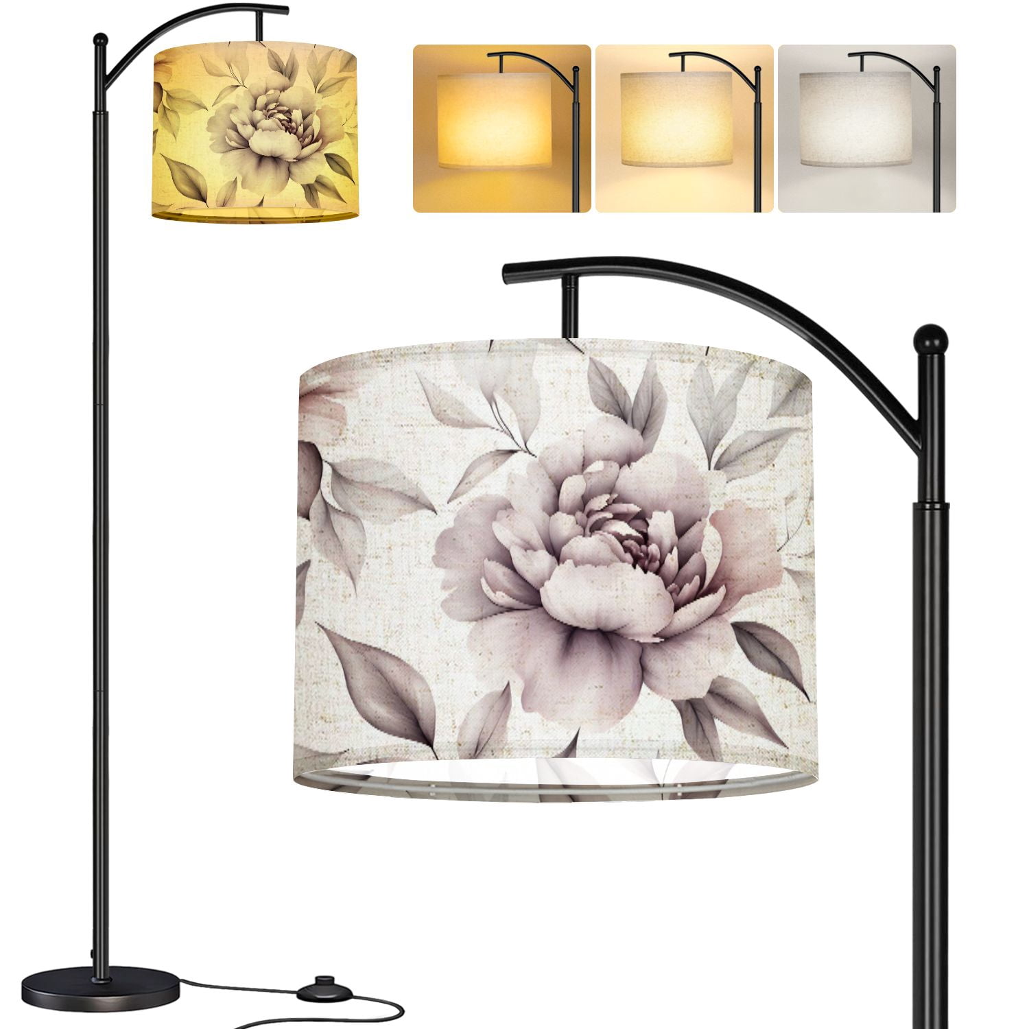 Arc Floor Lamp Floral Watercolor Flower Purple Peony Flowers Rose ...