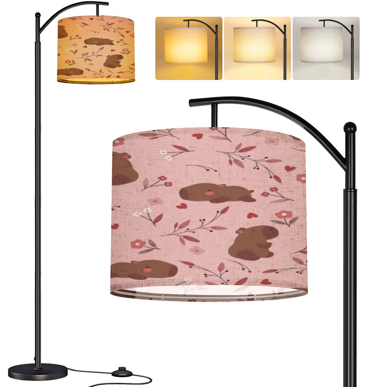 Arc Floor Lamp Floral pattern leaves flowers cute capybara Seamless ...