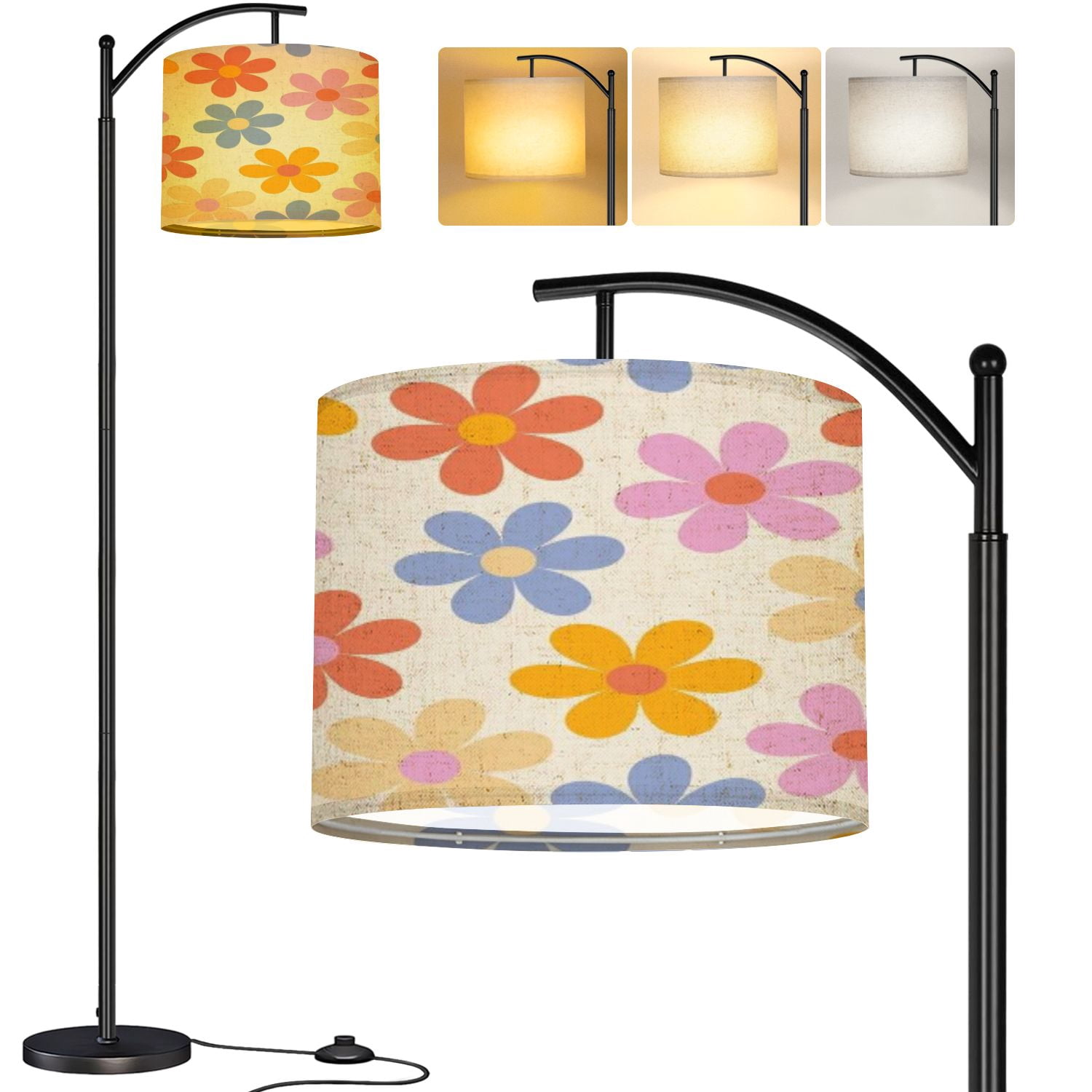 Arc Floor Lamp Floral pattern style 70s groovy daisy flowers Retro ...