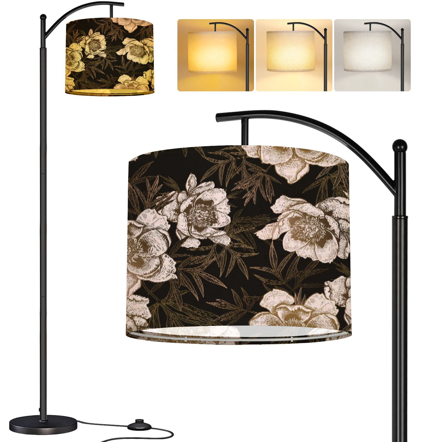 Arc Floor Lamp Floral seamless pattern Garden flowers peonies leaves ...