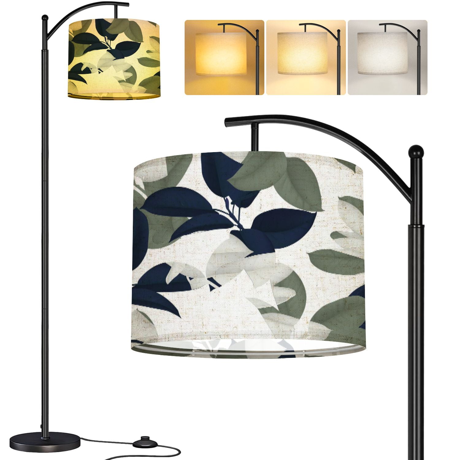 Arc Floor Lamp Floral seamless pattern blue green white Ficus Elastica ...