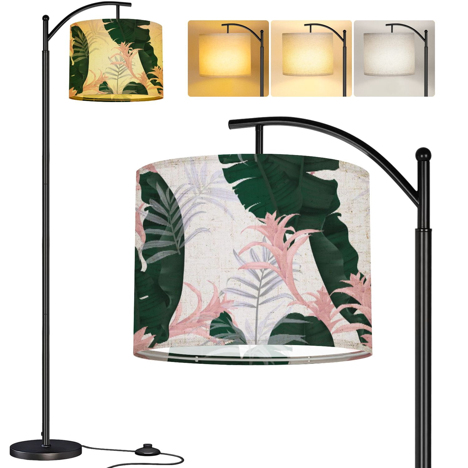 Arc Floor Lamp Floral seamless pattern green banana leaves pink ...
