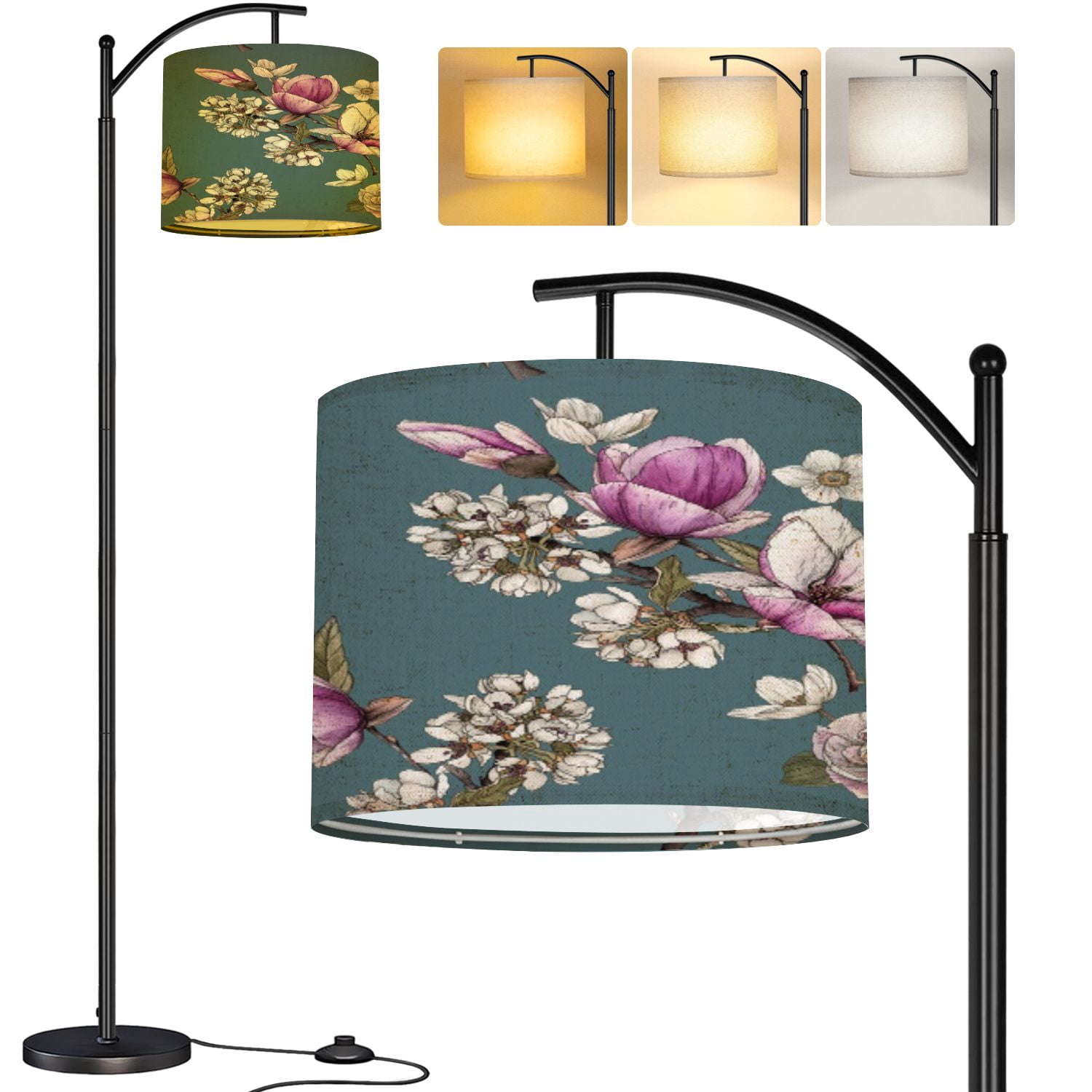 Arc Floor Lamp Floral seamless pattern watercolor magnolia cherry ...