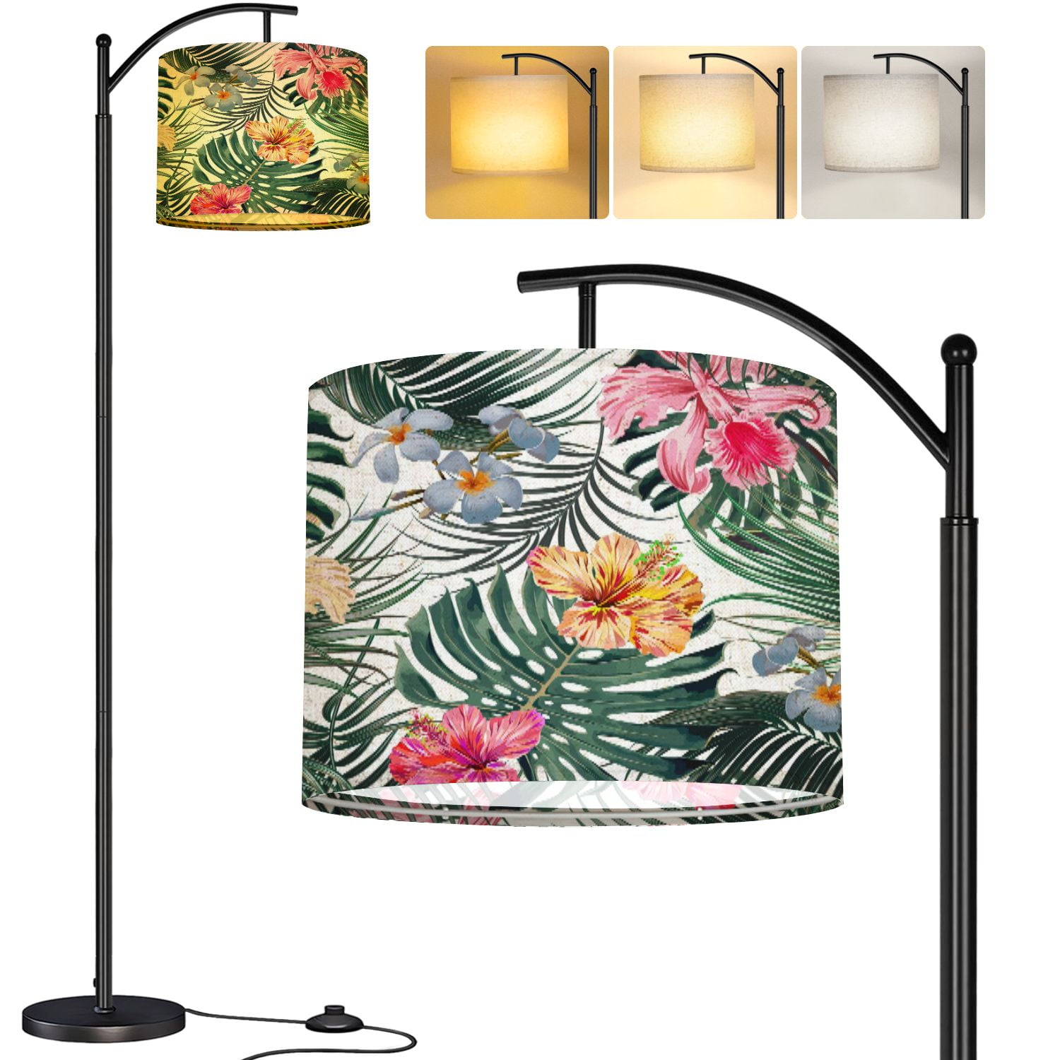 Arc Floor Lamp Floral seamless tropical exotic flowers palm leaves ...