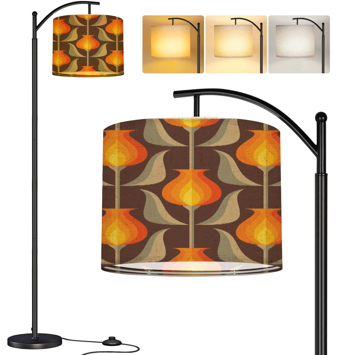 Arc Floor Lamp Flowers leaves Mid century modern art Abstract geometric ...